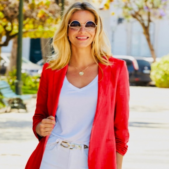 Revamped | Jackets & Coats | Nwt Revamped Red Ruched Sleeve Blazer ...